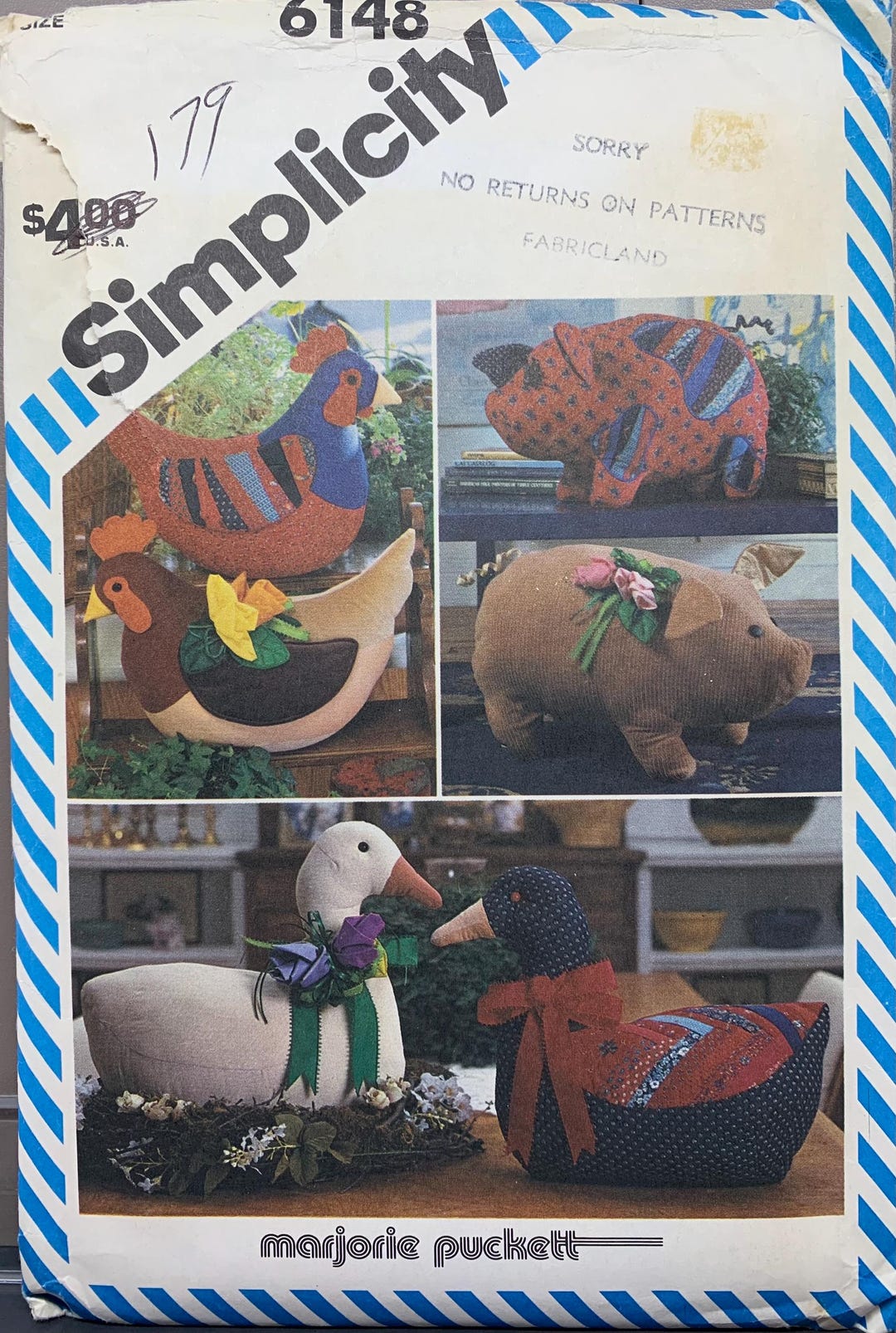 Simplicity 6148, Stuffed Chicken, Stuffed Pig, Stuffed Duck, Marjorie ...