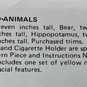 Vogue 1827, Stuffed Animals, Lamb, Bear, Penguin, Hippopotamus, Bunny ...