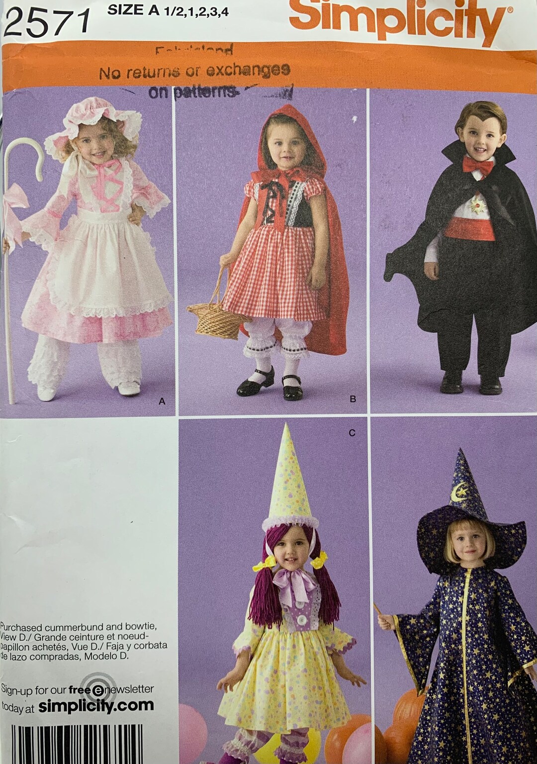 Simplicity 2571, Toddler's Costume, Red Riding Hood, Witch, Bow Peep ...