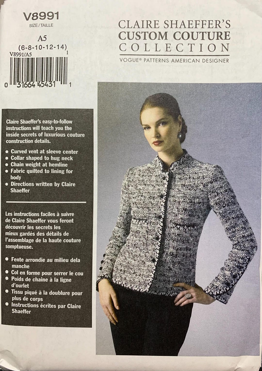 Vogue V8991, Claire Shaeffer Jacket, Semi-fitted, Lined Jacket, Sizes 6 ...