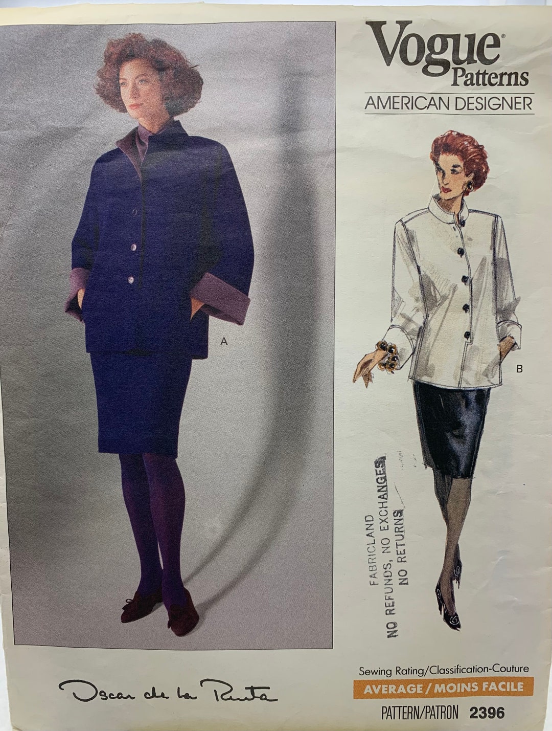 Vogue 2396, Loose-fitting Jacket, Skirt, Scarf, Yoked, Oscar De La ...