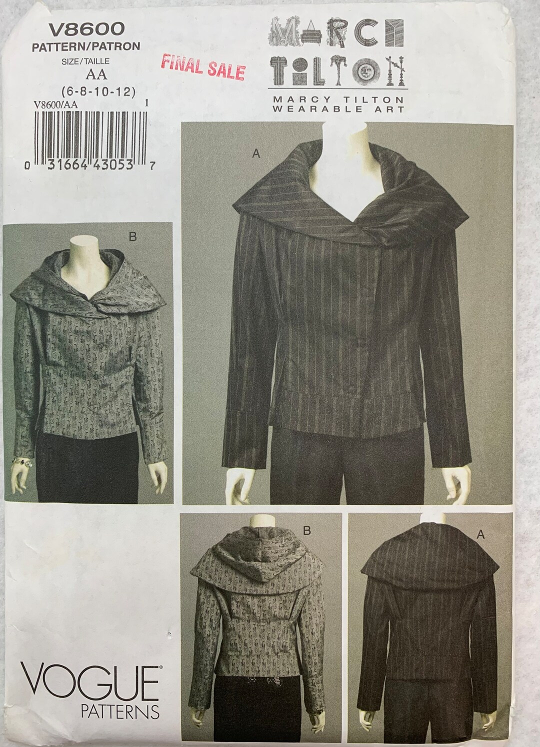 Vogue V8600, Loose-fitting Jacket, Asymmetrical Front, Large Snaps, Hem ...