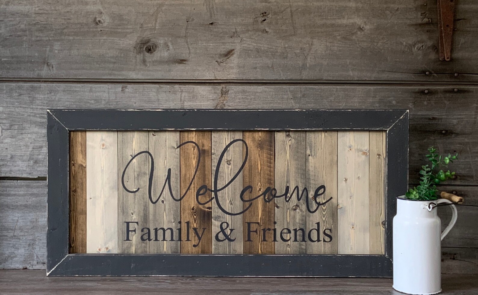 Welcome Family and Friends Sign Porch Entry Foyer Framed Wood Sign - Etsy