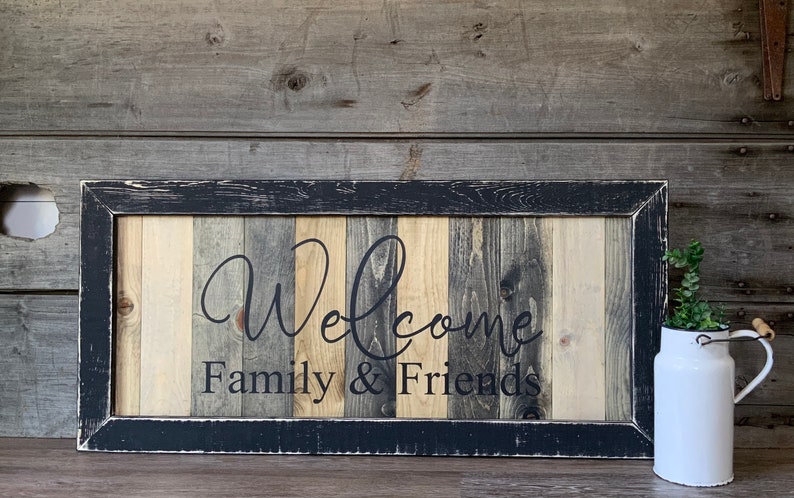Welcome Family and Friends Sign Porch Entry Foyer Framed Wood Sign - Etsy