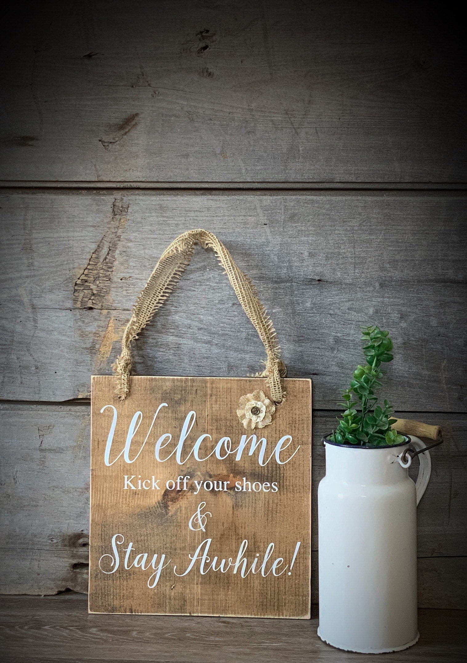 Welcome kick off your shoes & Stay Awhile welcome sign wood | Etsy