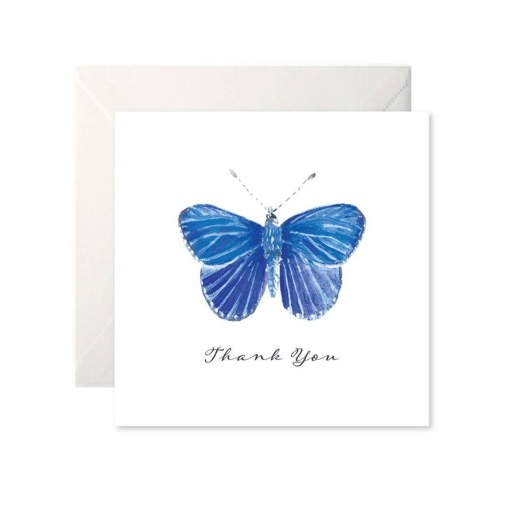 Blue Butterfly Thank You Card - Etsy