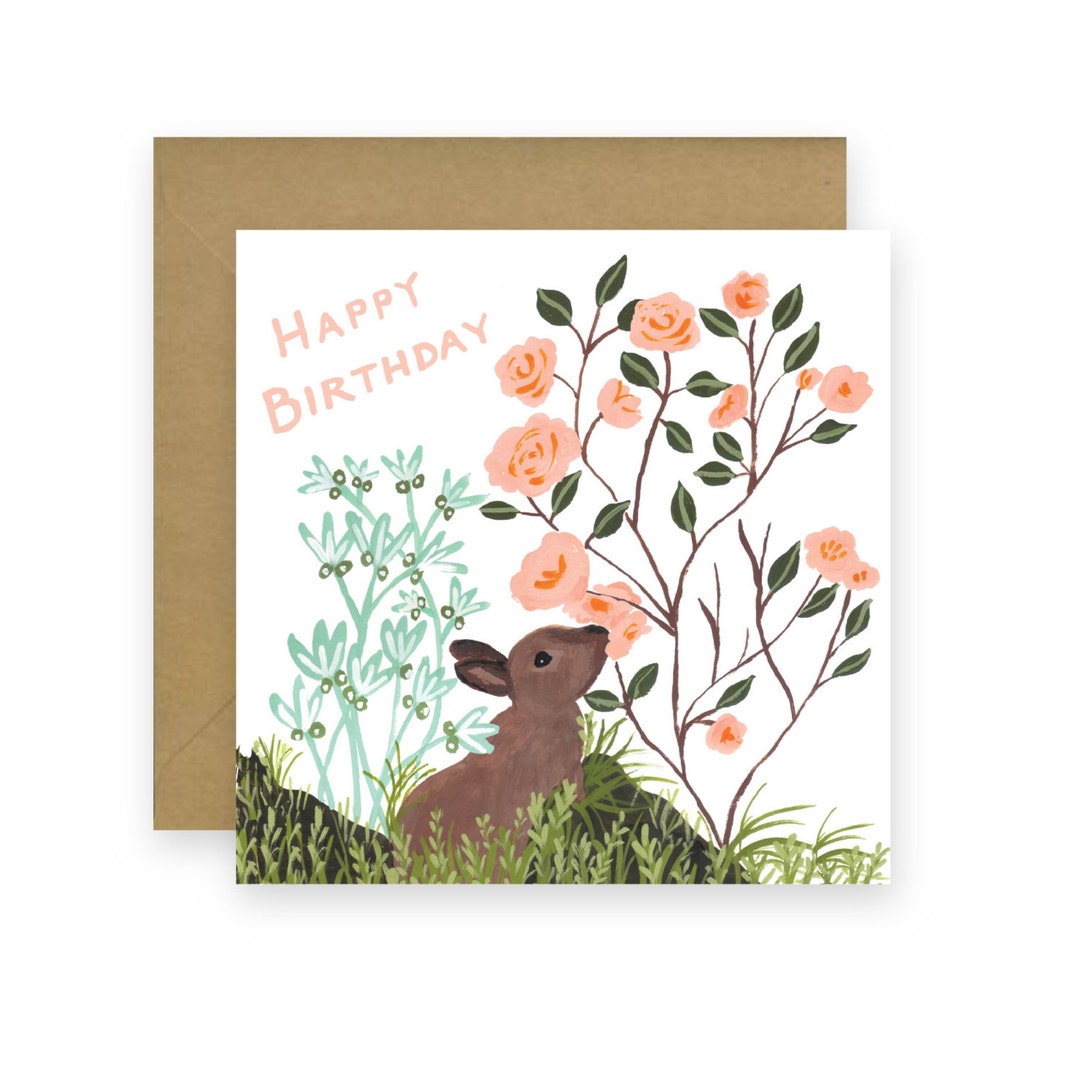 Bunny Birthday Card - Etsy