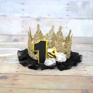 Queen Bee Gold Lace Birthday Party Crown With Bumble Bee Ruffles and ...