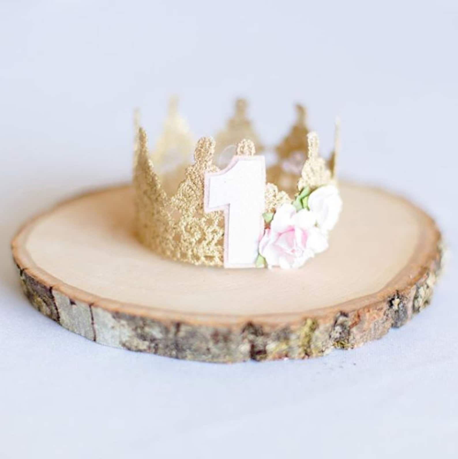 Gold Silver or Pink MINI Lace Crown Headband W/ Flowers - Etsy