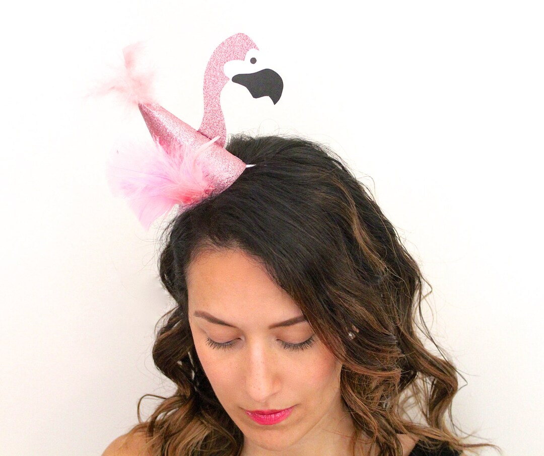 Let's Flamingle! Pink Glitter Flamingo Mini Party Hat W/ Pink Feathers ...