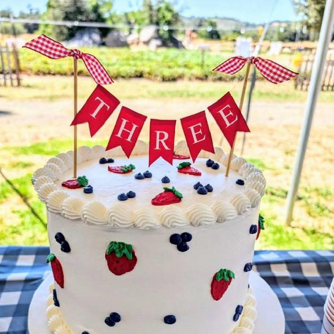 Red Gingham Cake Topper Banner: First Birthday Cake Smash Party Decor ...