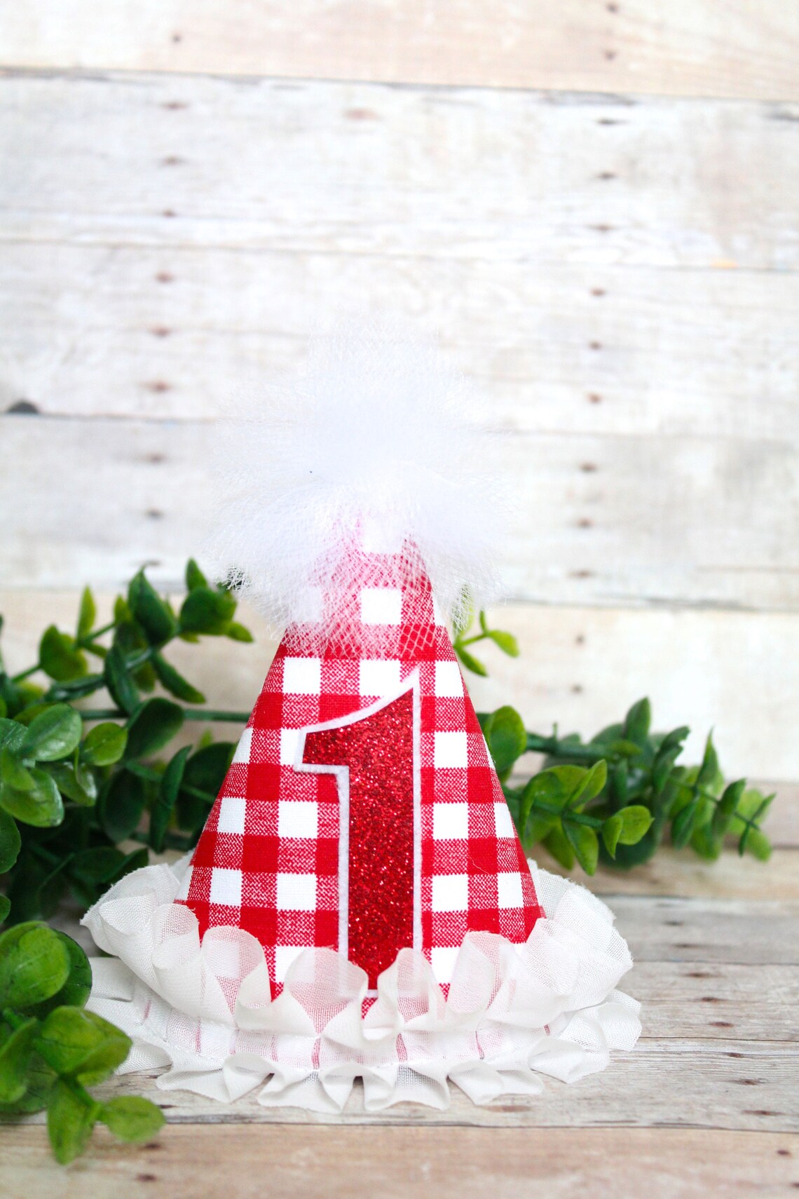Red Plaid Gingham MINI Birthday Party Cake Smash First Birthday Hat ...