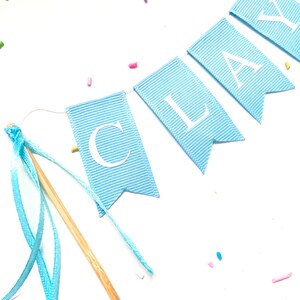 Custom Personalized Name Light Blue Cake Bunting Flag Topper W/ Ribbons ...