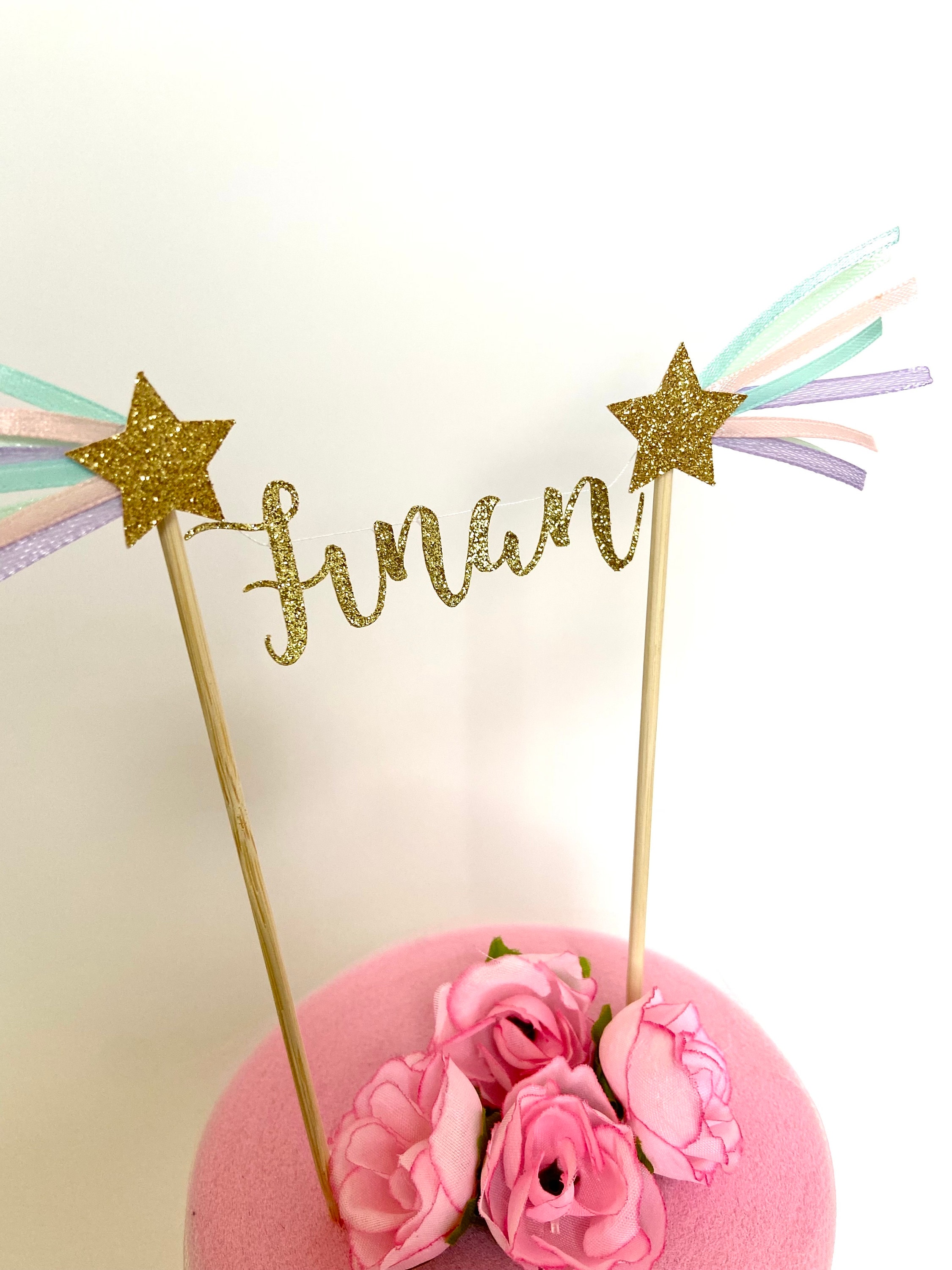 PERSONALIZED Custom Name or Age Cake Topper With Gold or Silver Glitter ...