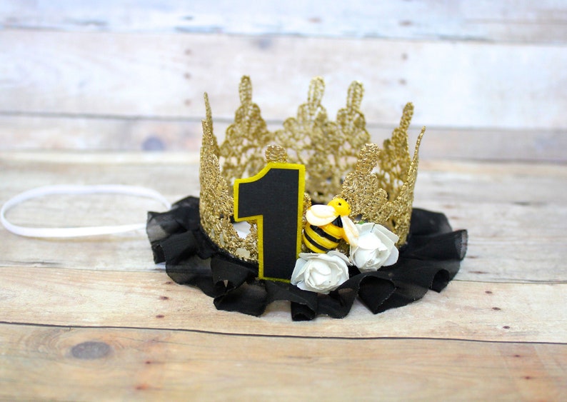 Queen Bee Gold Lace Birthday Party Crown With Bumble Bee | Etsy