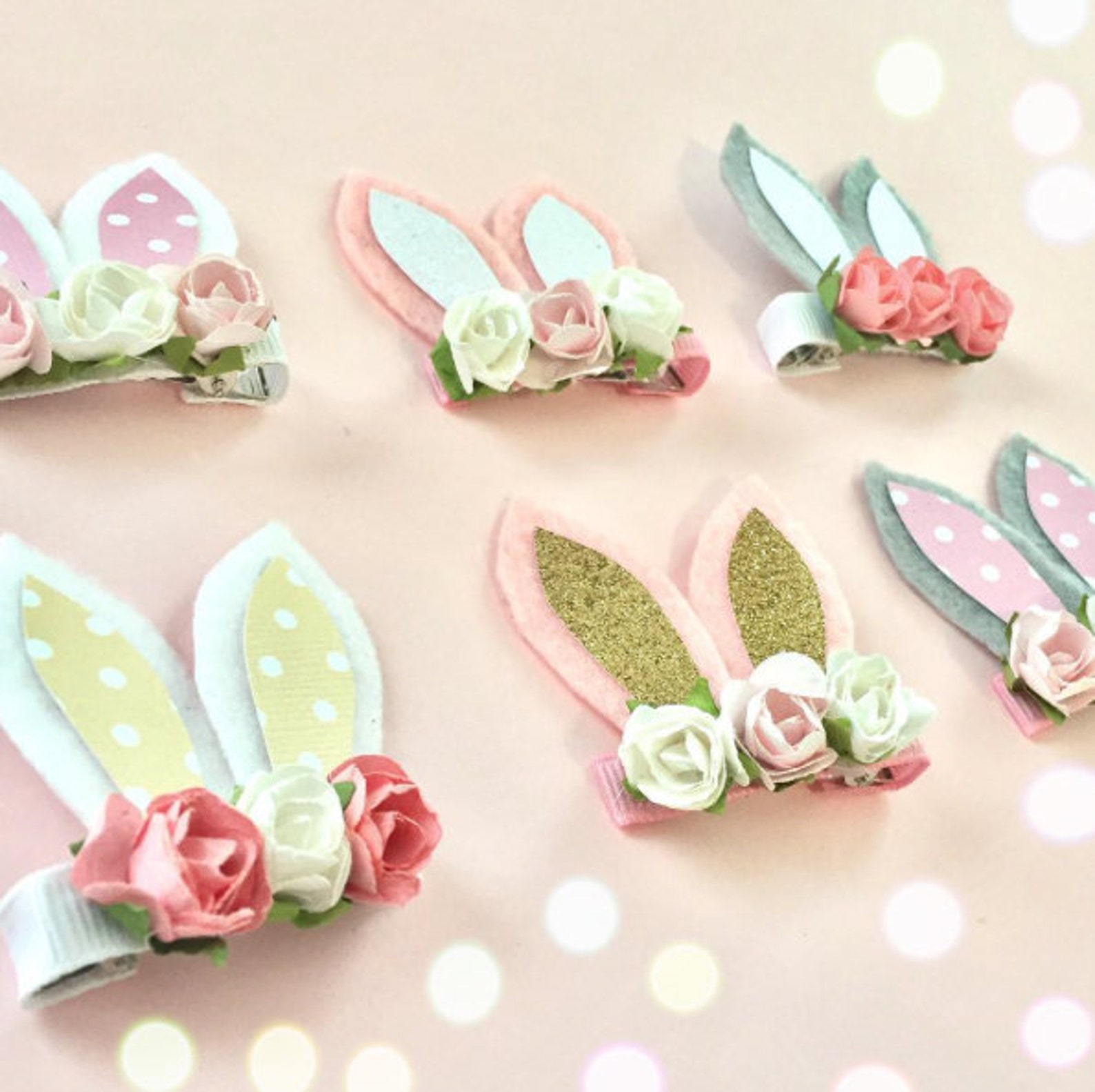 Floral Easter Bunny Ears Hair Clip or Headband White Gray or - Etsy