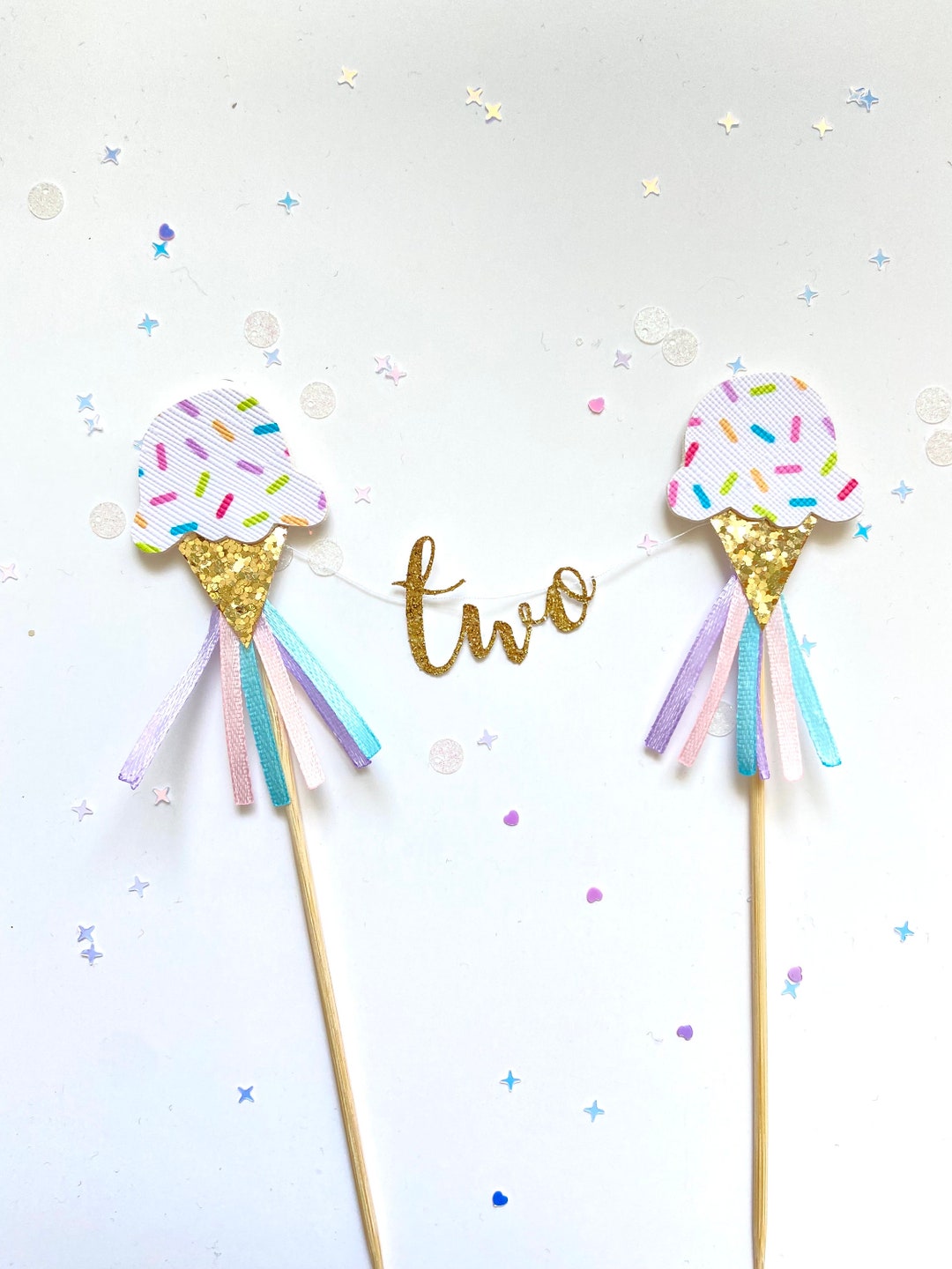 Personalized Ice Cream Sprinkles Cake Topper: Gold Glitter Birthday ...