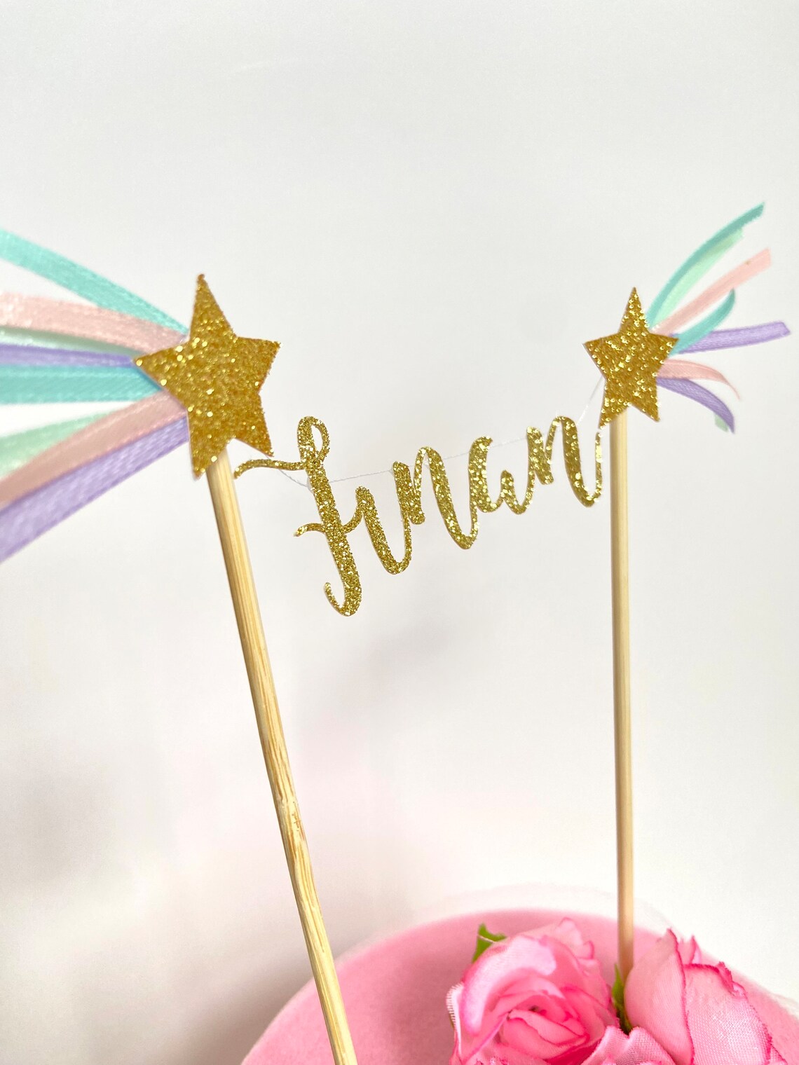 PERSONALIZED Custom Name or Age Cake Topper With Gold or Silver Glitter ...