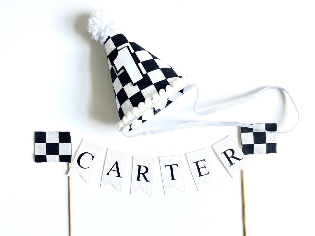 Checkerboard Racing Party Hat or Cake Topper: Retro Checkered Birthday ...