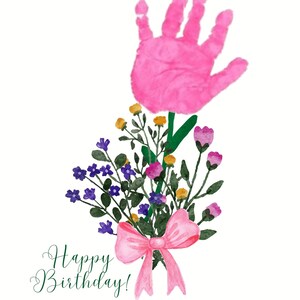 Handmade Happy Birthday Bouquet Gift Handprint Keepsake Memory Wall Art ...
