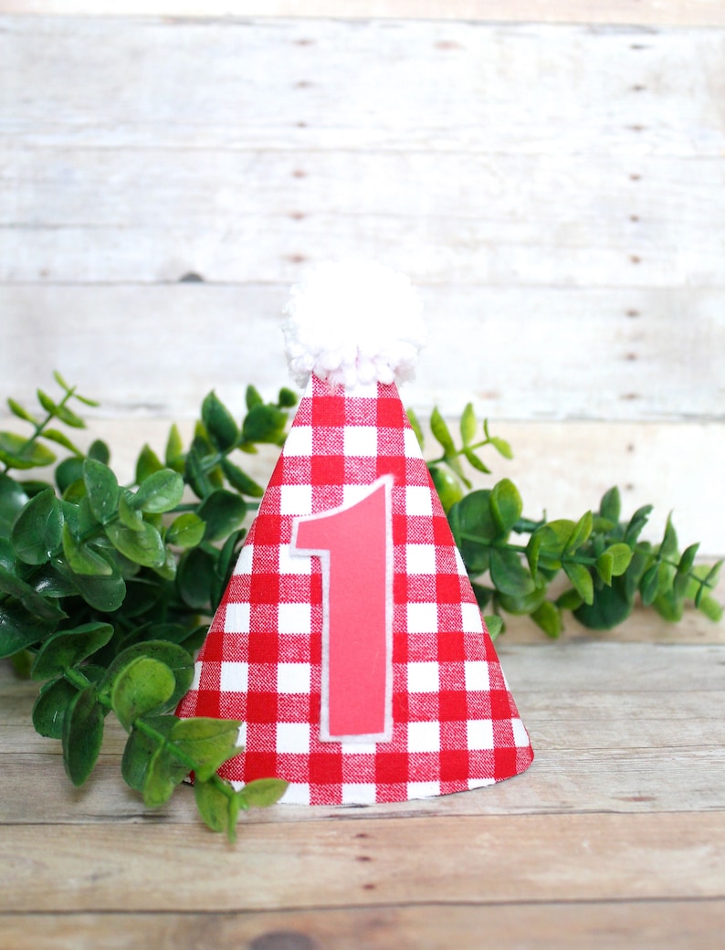 Red Plaid Gingham MINI Birthday Party Cake Smash First Birthday Hat ...
