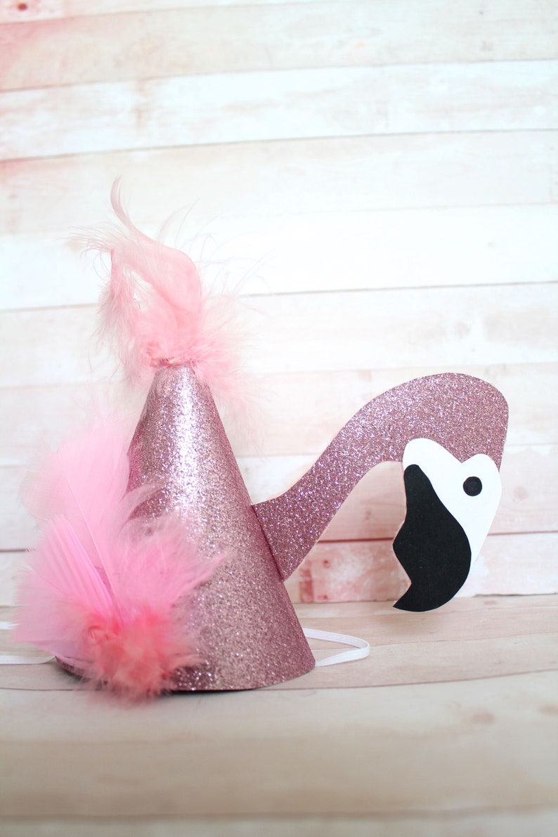 Let's Flamingle! Pink Glitter Flamingo Mini Party Hat W/ Pink Feathers ...