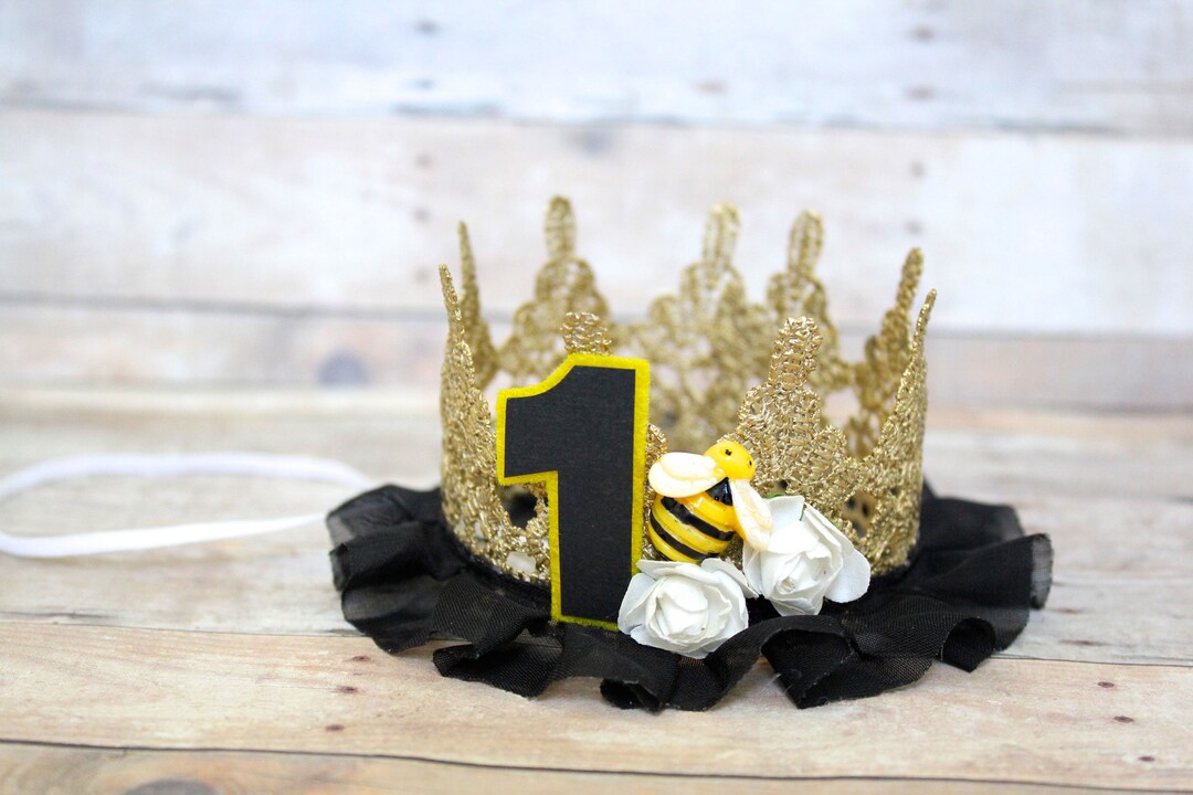 Queen Bee Gold Lace Birthday Party Crown With Bumble Bee Ruffles and ...