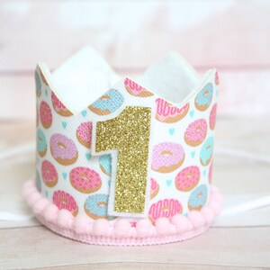 Pink Doughnut Donut Grow up MINI Birthday Party Crown W/ Gold Glitter ...