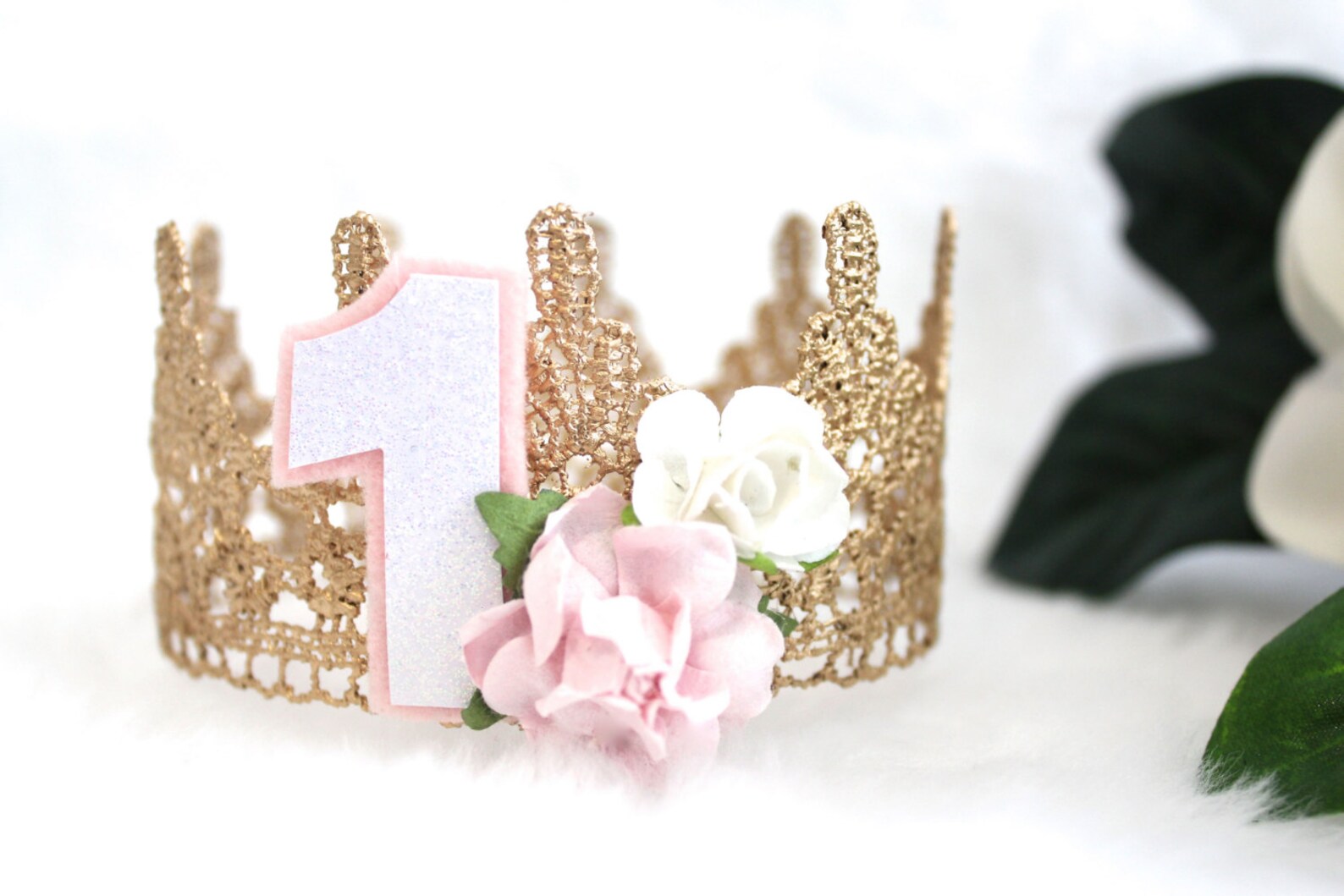 Gold Silver or Pink MINI Lace Crown Headband W/ Flowers - Etsy