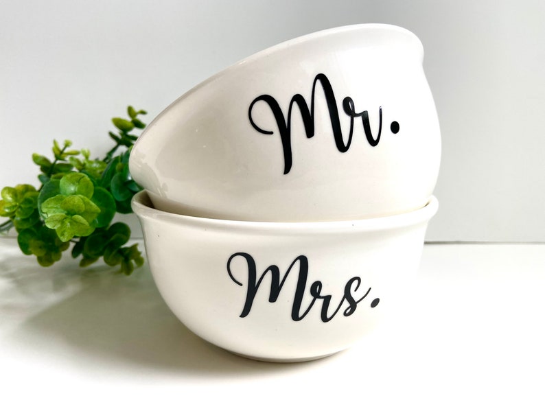 Personalized Mr. & Mrs. Ceramic Bowl: Custom Name Dessert, Cereal, Soup ...