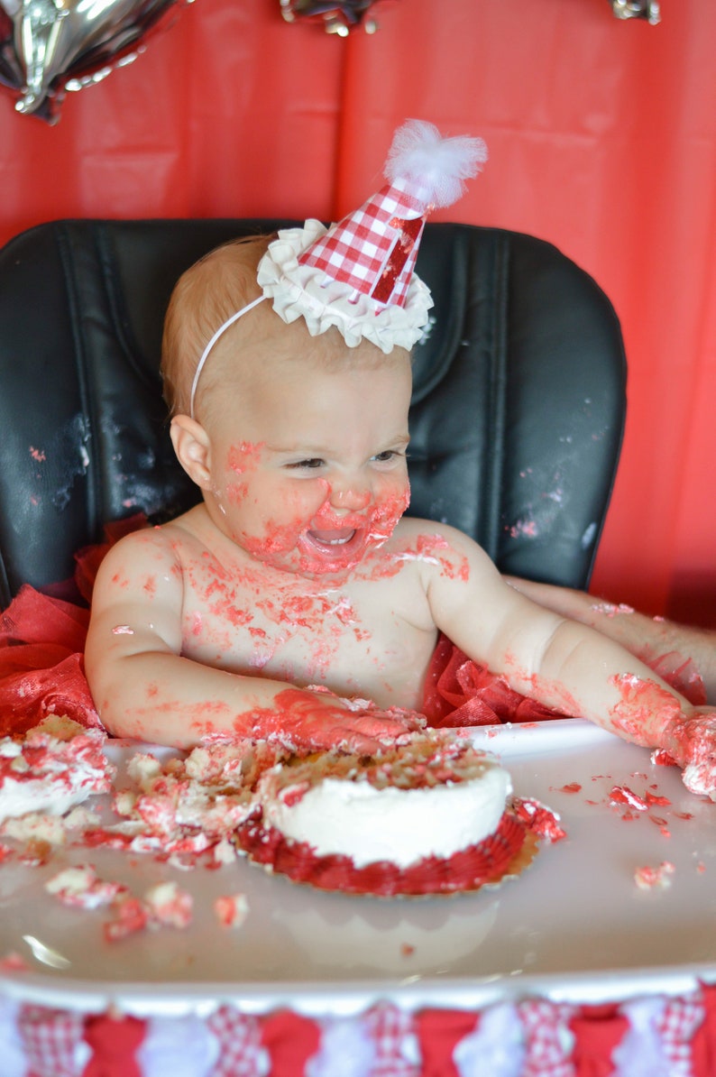 Red Plaid Gingham MINI Birthday Party Cake Smash First Birthday Hat ...