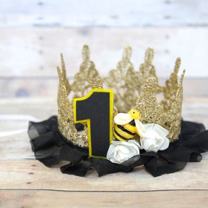 Queen Bee Gold Lace Birthday Party Crown With Bumble Bee Ruffles and ...