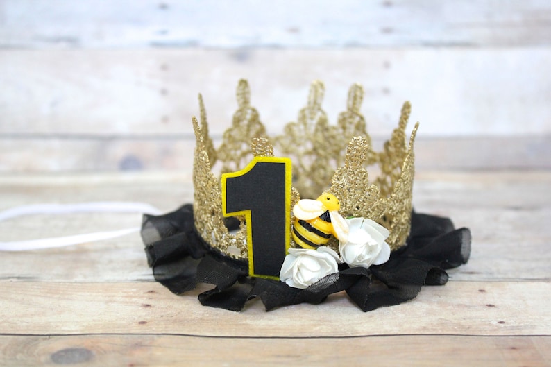 Queen Bee Gold Lace Birthday Party Crown With Bumble Bee Ruffles and ...