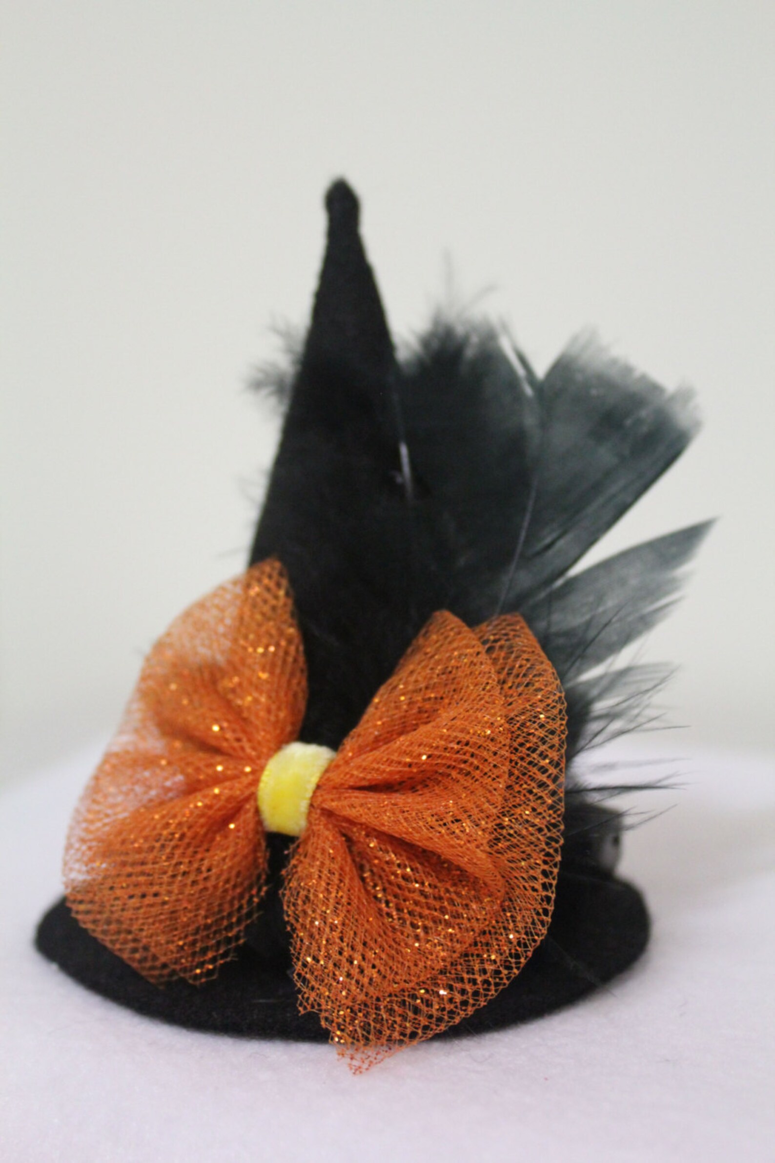 Halloween Black MINI Witch Hat With Feathers and Orange Tulle | Etsy
