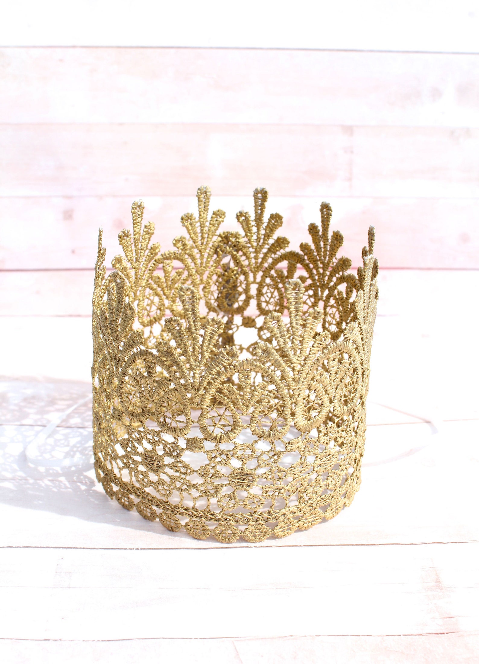 Gold Silver or White MINI Lace Crown Headband Bride | Etsy