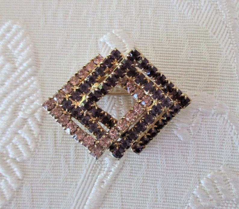Vintage Purple & Pink Rhinestone Geometric Brooch Three - Etsy
