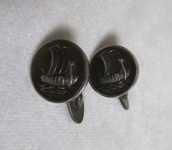 Georg Jensen Sterling Silver Viking Ship Cufflinks wi… - Gem
