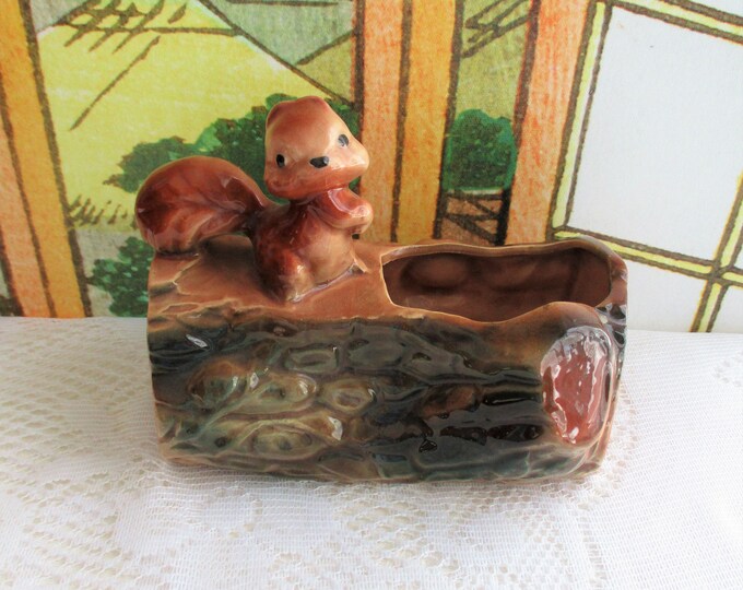 Vintage Squirrel on Log Pottery Planter, Mid Century Pottery, Squirrel ...