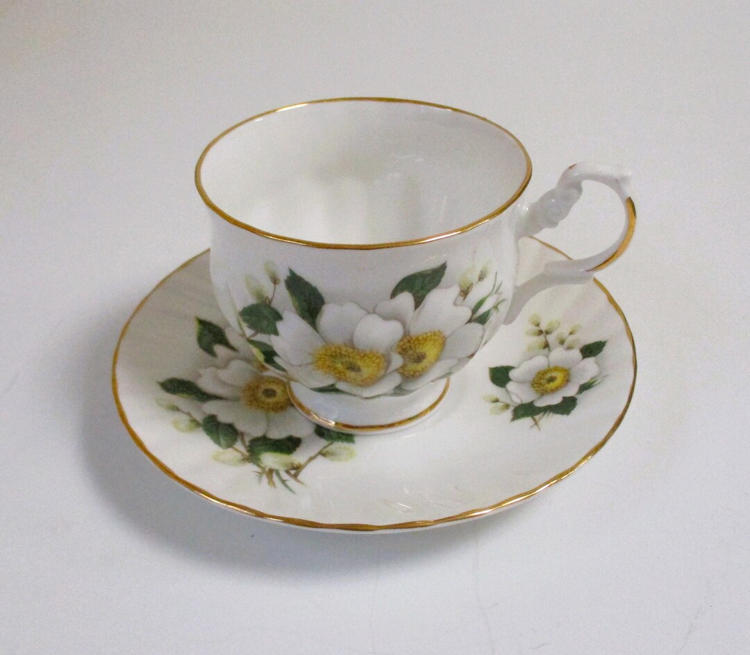 Royal Dover Bone China Teacup and Saucer, White & Yellow Anemones Flowers, Marked China, Vintage ...