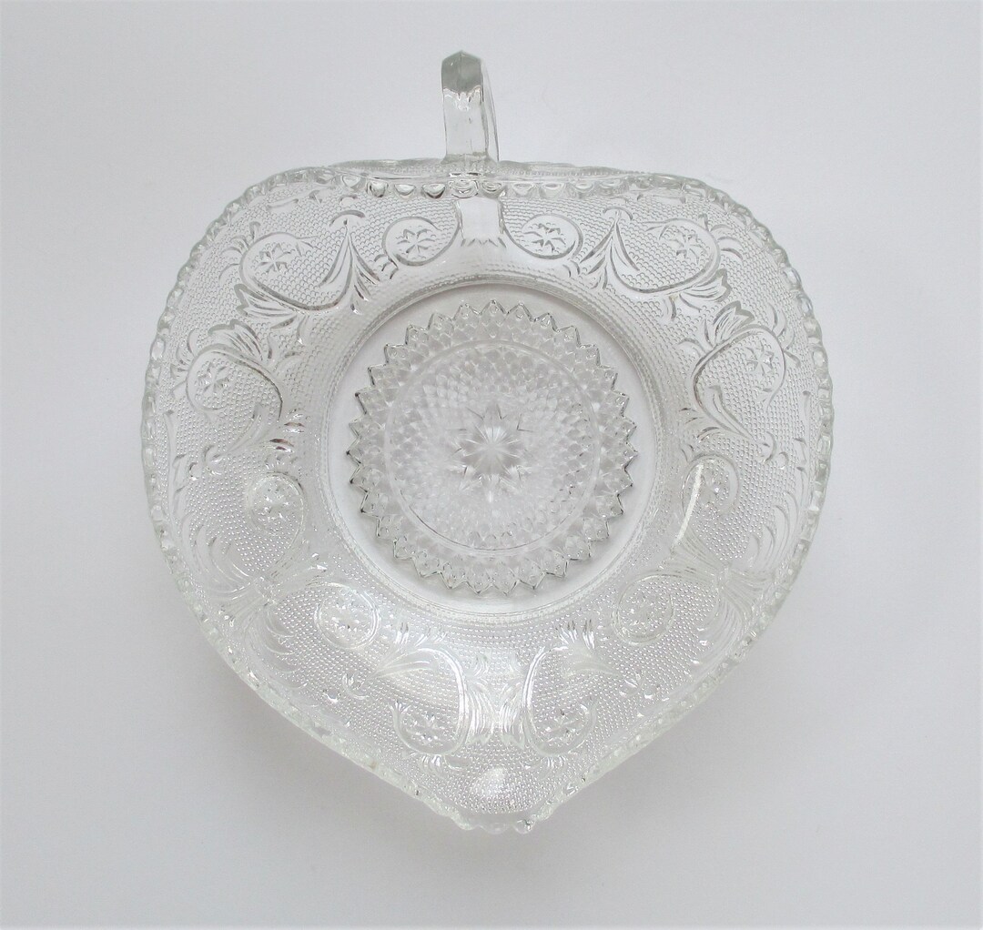 Vintage Pressed Glass Nappy Dish With Handle, Clear Glass Serving Dish ...
