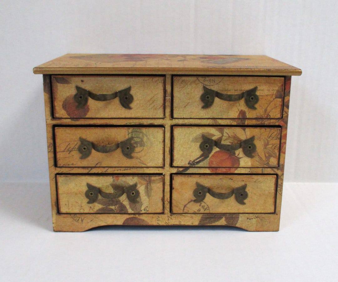 Wood Jewelry Storage Box With Six Drawers, Jewelry Box W/ Antique Rose ...