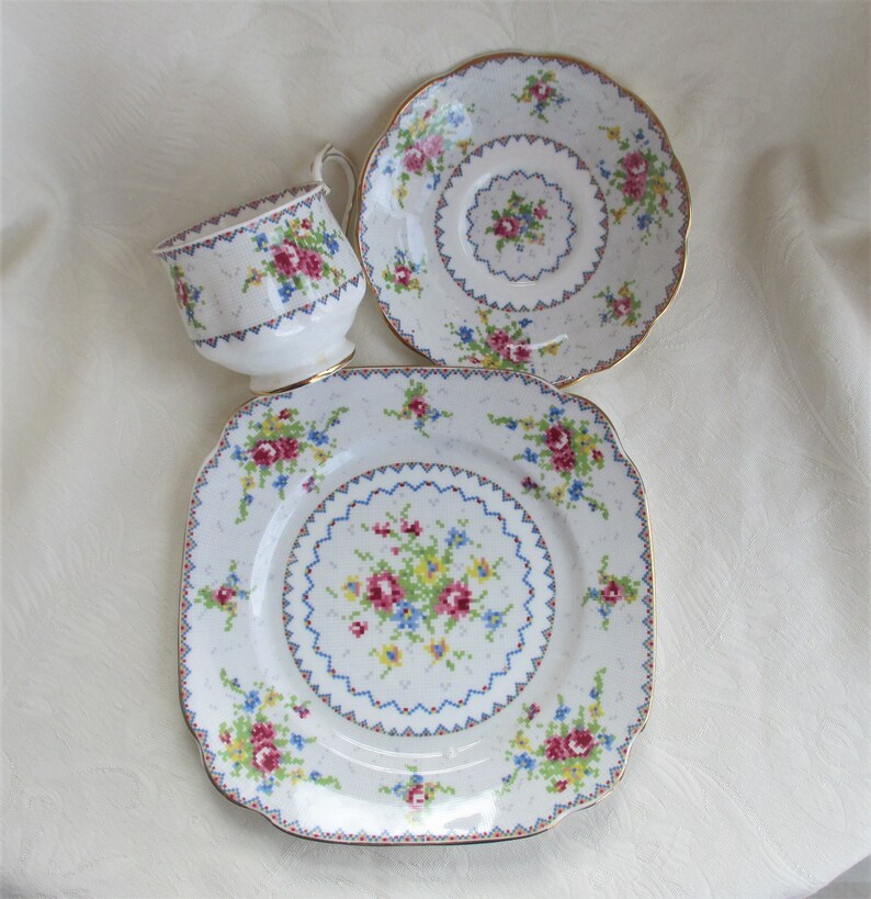 Royal Albert Petit Point China Teacup Saucer Salad Plate Set - Etsy