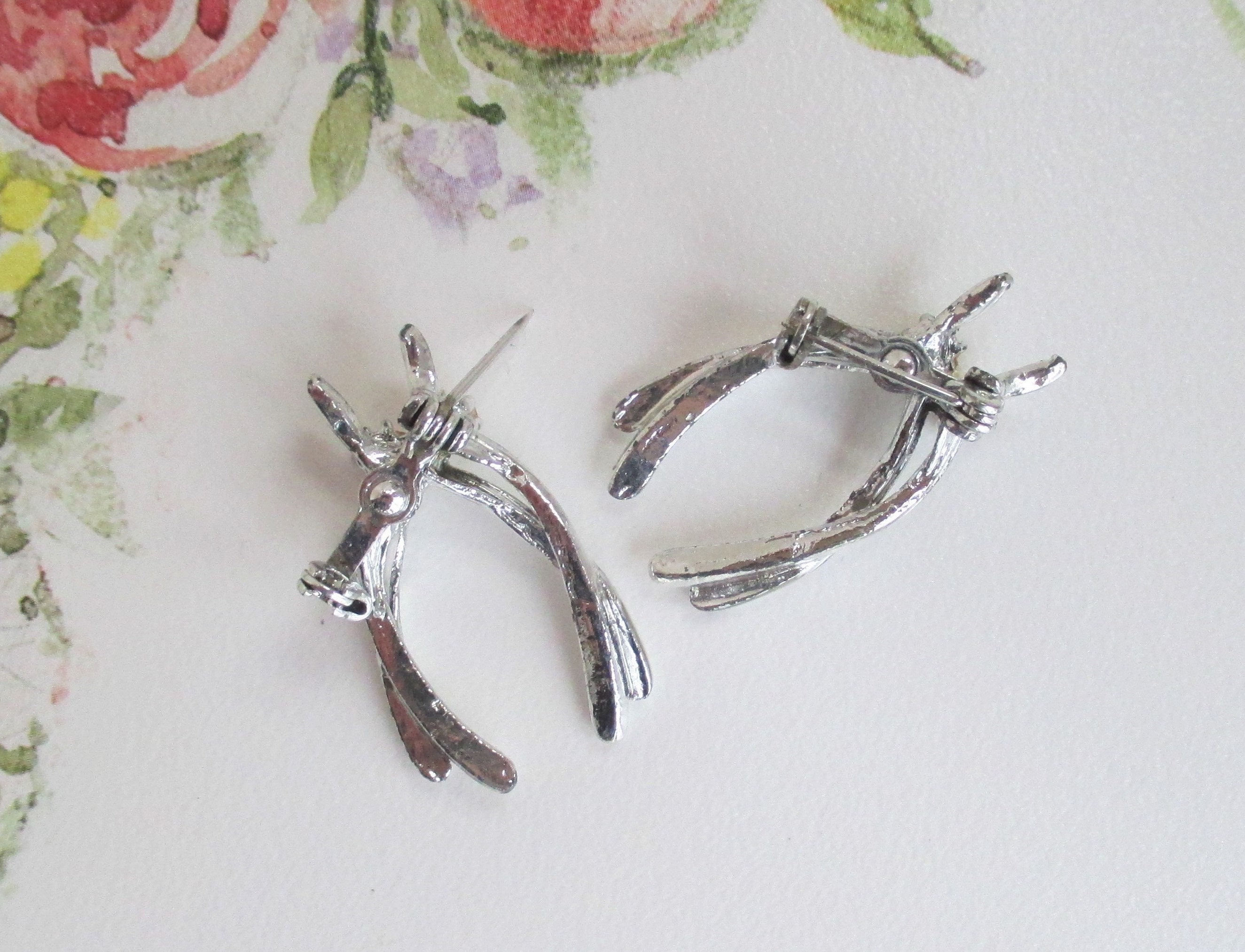 Vintage Rhinestone Double Wishbone Scatter Pins, Set of 2 Silvertone ...