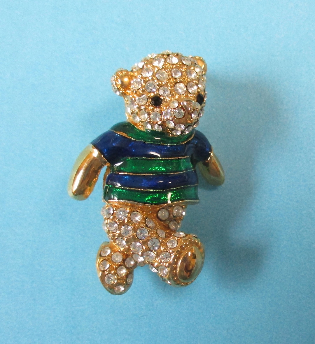 Walking Teddy Bear Enamel & Rhinestone Brooch, Vintage Teddy Bear Pin ...