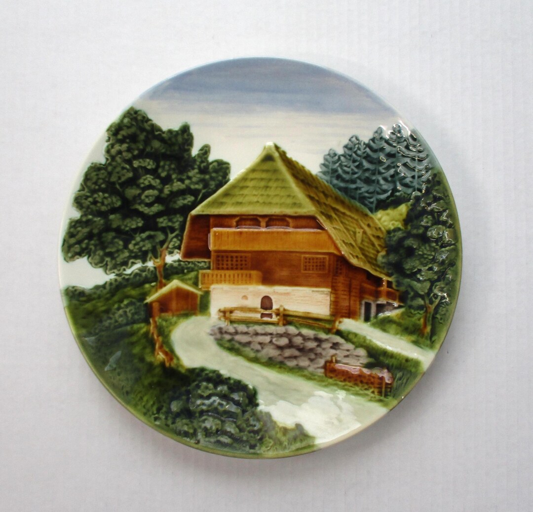 Vintage Alpine Chalet Raised Relief Plate Wall Hanging, Made in Germany ...
