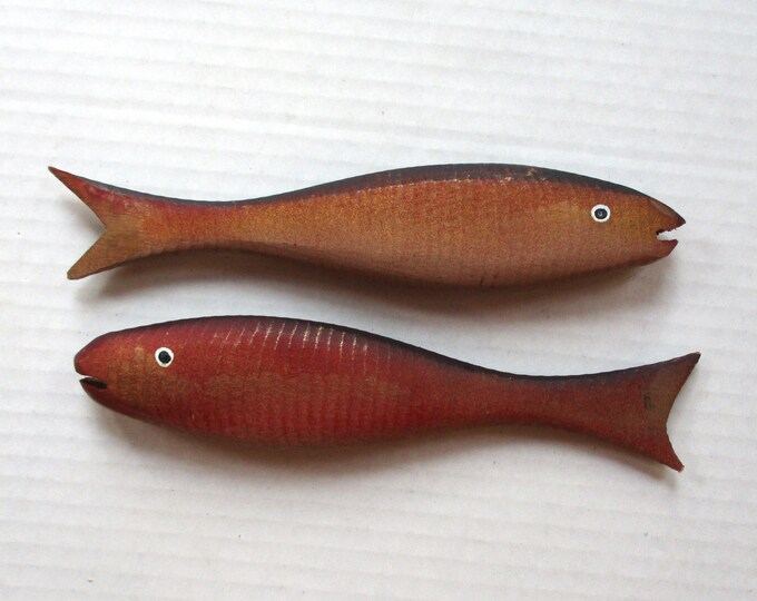 Wooden Fish for Craft Project, Two Finished Painted Long Slender Wood ...