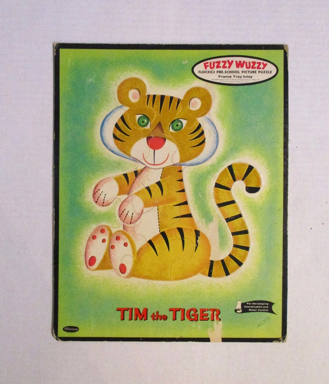 Vintage Fuzzy Wuzzy Frame Tray Puzzle Tim the Tiger, Whitman Flocked ...