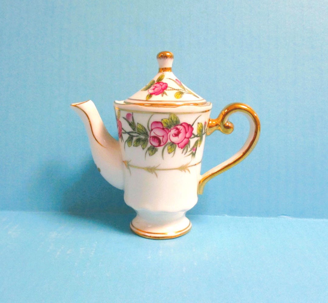 Victoria's Garden Miniature Coffee Pot With Pink Roses, Vintage Mini ...