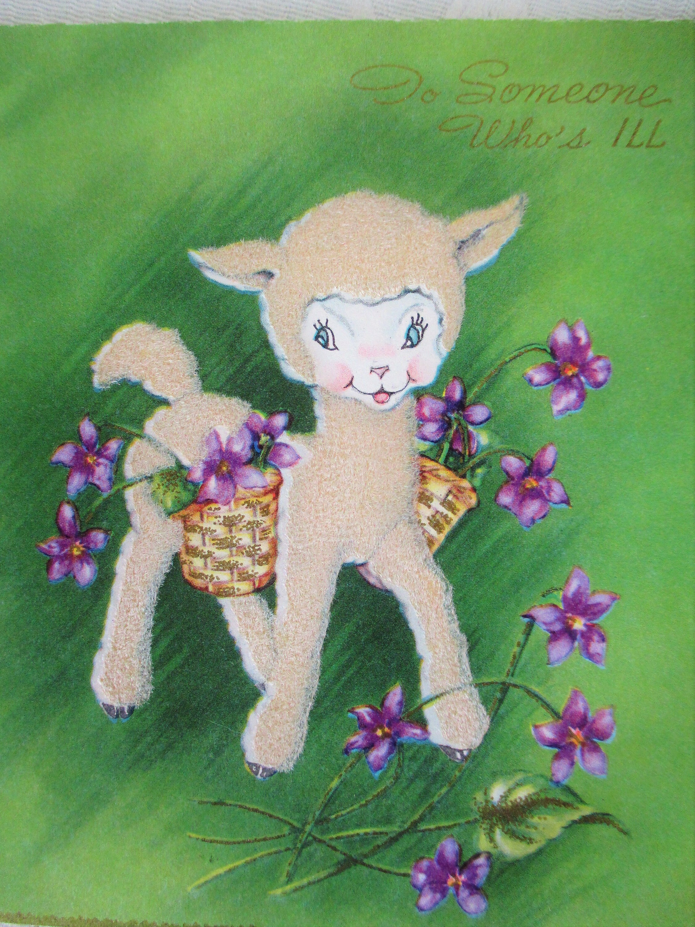 Vintage Fuzzy Lamb Greeting Card Purple Field Flowers - Etsy