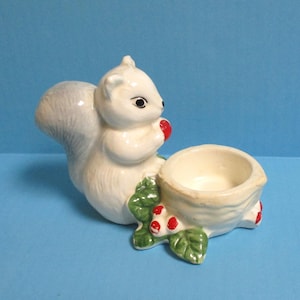 Vintage Ceramic Christmas Squirrel Tea Light Candle Holder Figurine ...